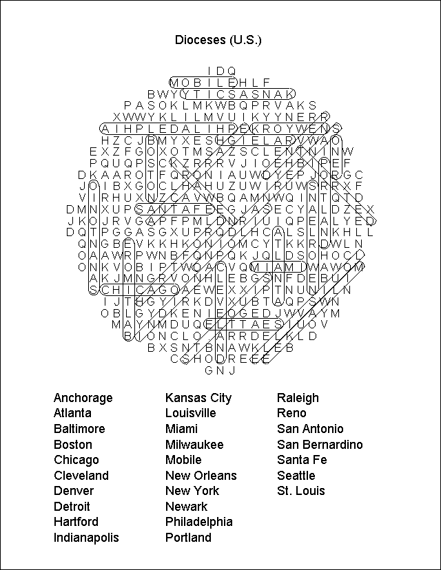 Word Search Answer Key Dioceses U S 