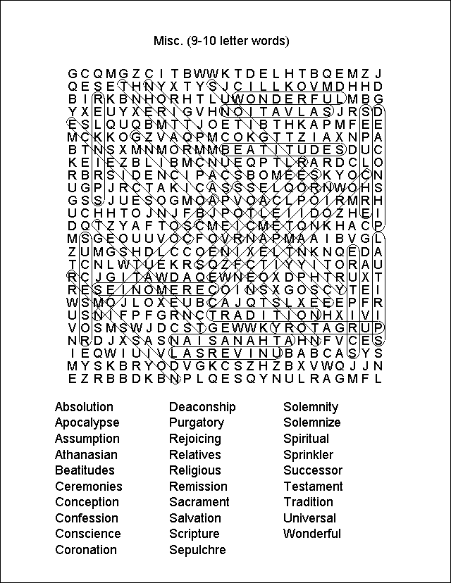 MyCatholicSource Word Search Answer Key Misc 9 10 Letter Words 