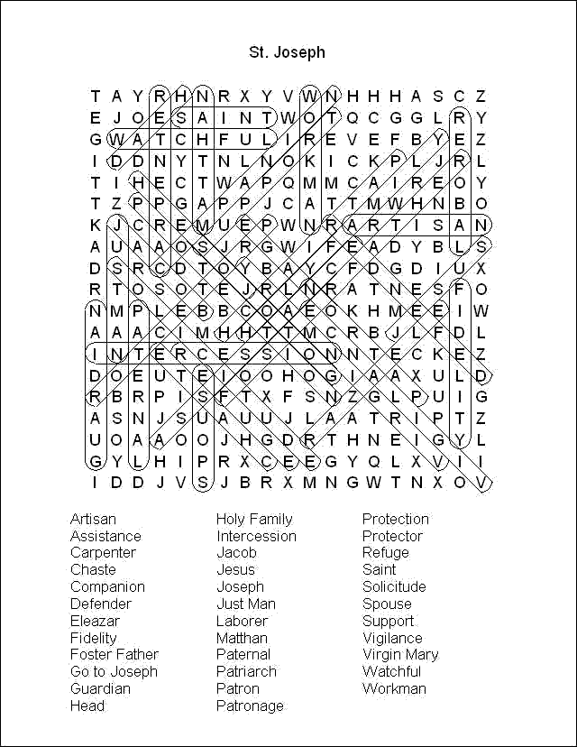 Word Search Answer Key St Joseph