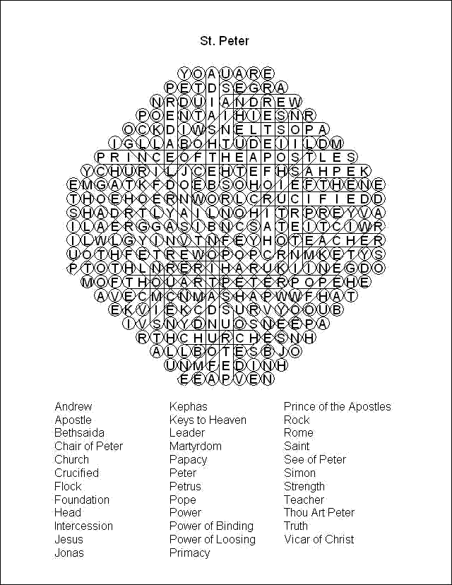 MyCatholicSource Word Search Answer Key St Peter